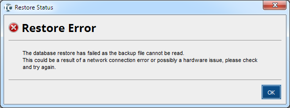 "Restore Error" shown when trying to restore a database through the Hub - Knowledge Base - TaxCalc